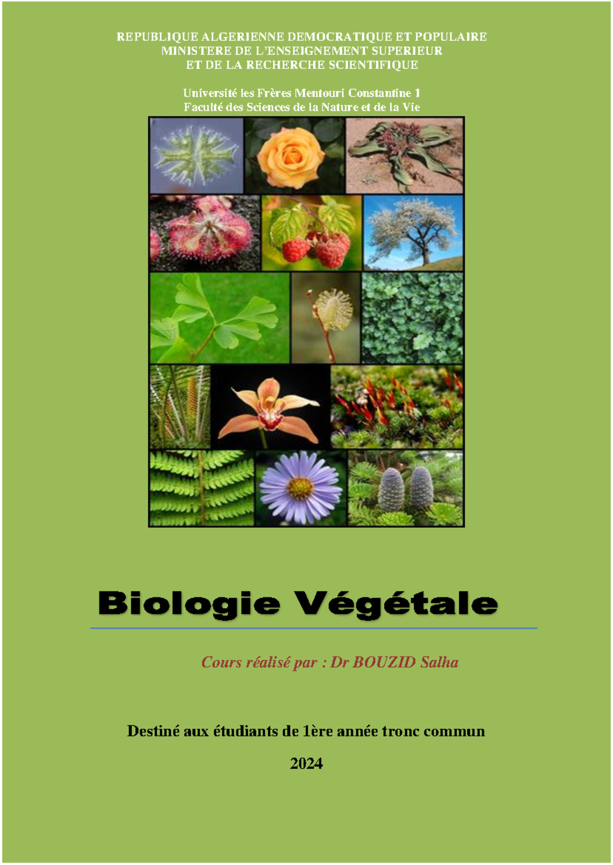 Cours DE Biologie Vegetale 2024 DR Bouzid - Cours réalisé par : Dr ...