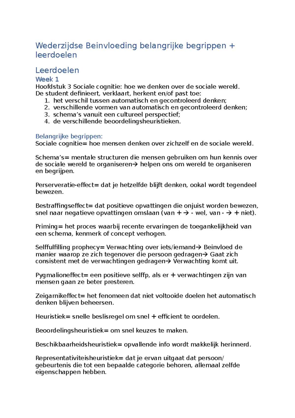 Wederzijdse Beinvloeding belangrijke begrippen - De student definieert ...