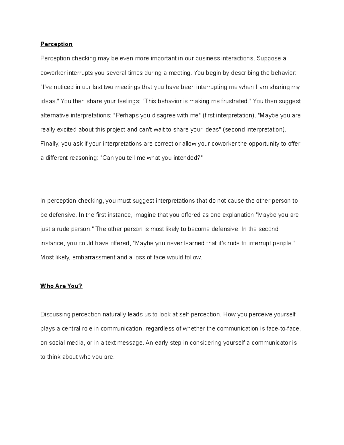 The Perception Process 4 - Perception Perception checking may be even ...