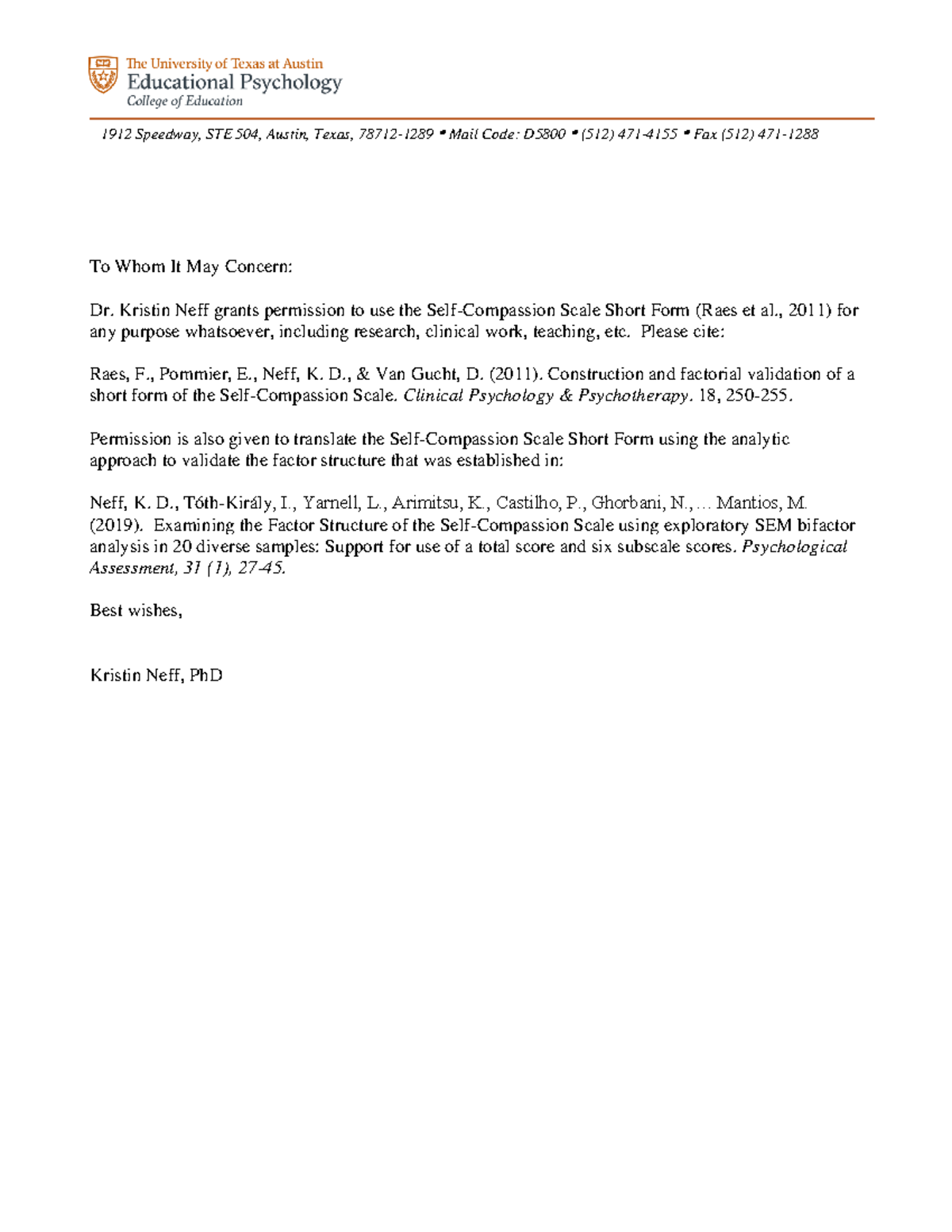 Self Compassion Scale Short Form - 1912 Speedway, STE 504, Austin ...