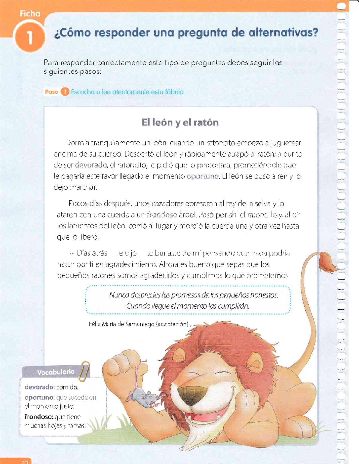 Comprension lectora 2do - El león y el ratón Dormía tranquilamente un ...