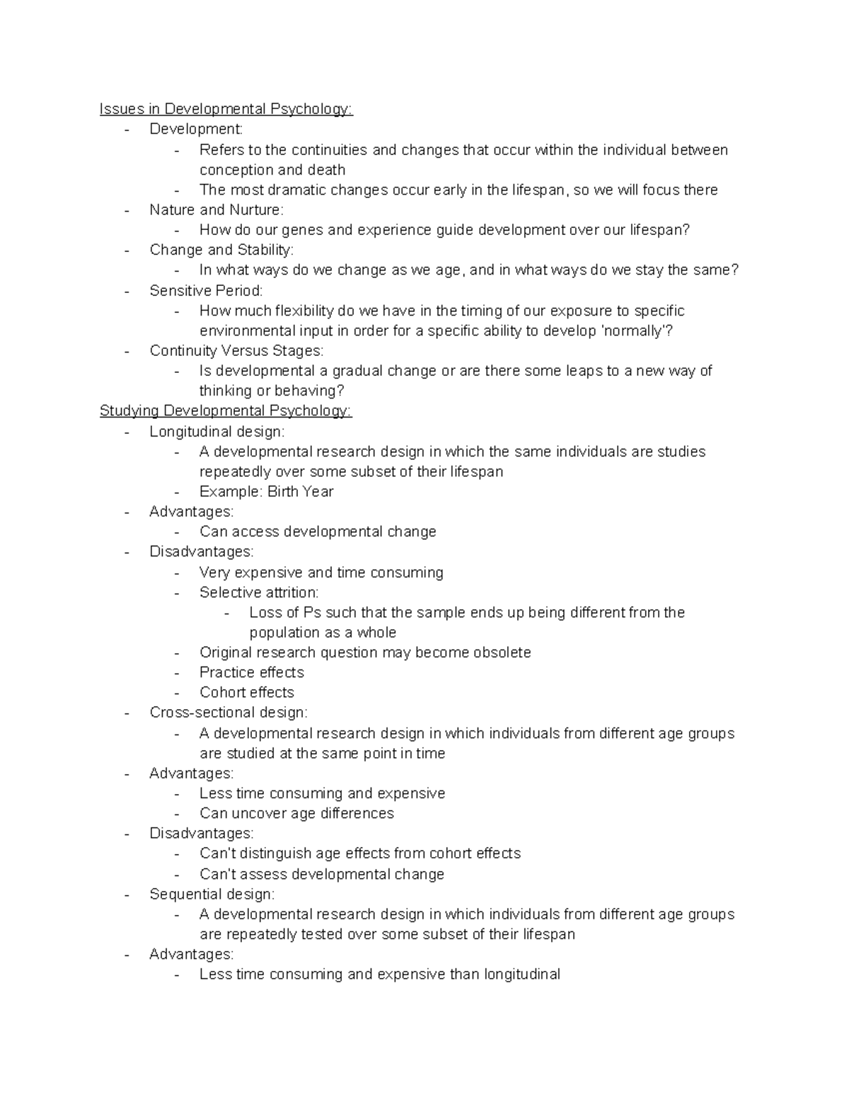 PS 102 Chapter 4 - Issues in Developmental Psychology: - Development: - Refers to the ...