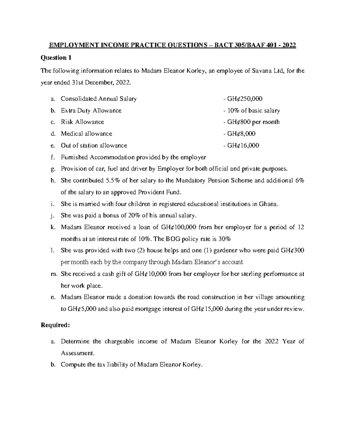 Employment Income Question 2022 - EMPLOYMENT INCOME PRACTICE QUESTIONS ...
