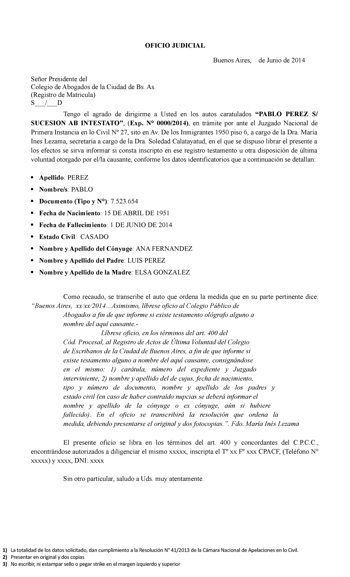 231276213-Modelo-Oficio - OFICIO JUDICIAL Buenos Aires, de Junio de ...