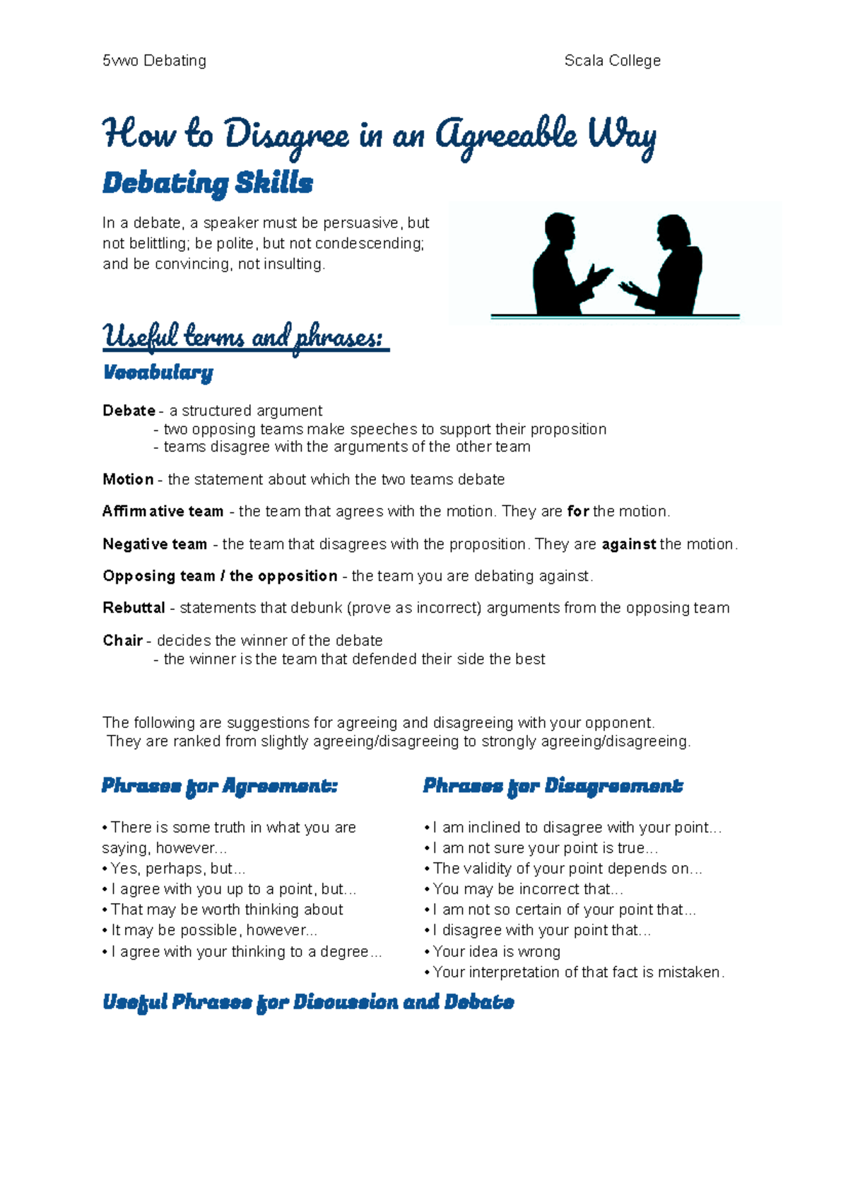 Kopie van 5v 22 23 Debating skills worksheet - H ow to Disagree in an ...