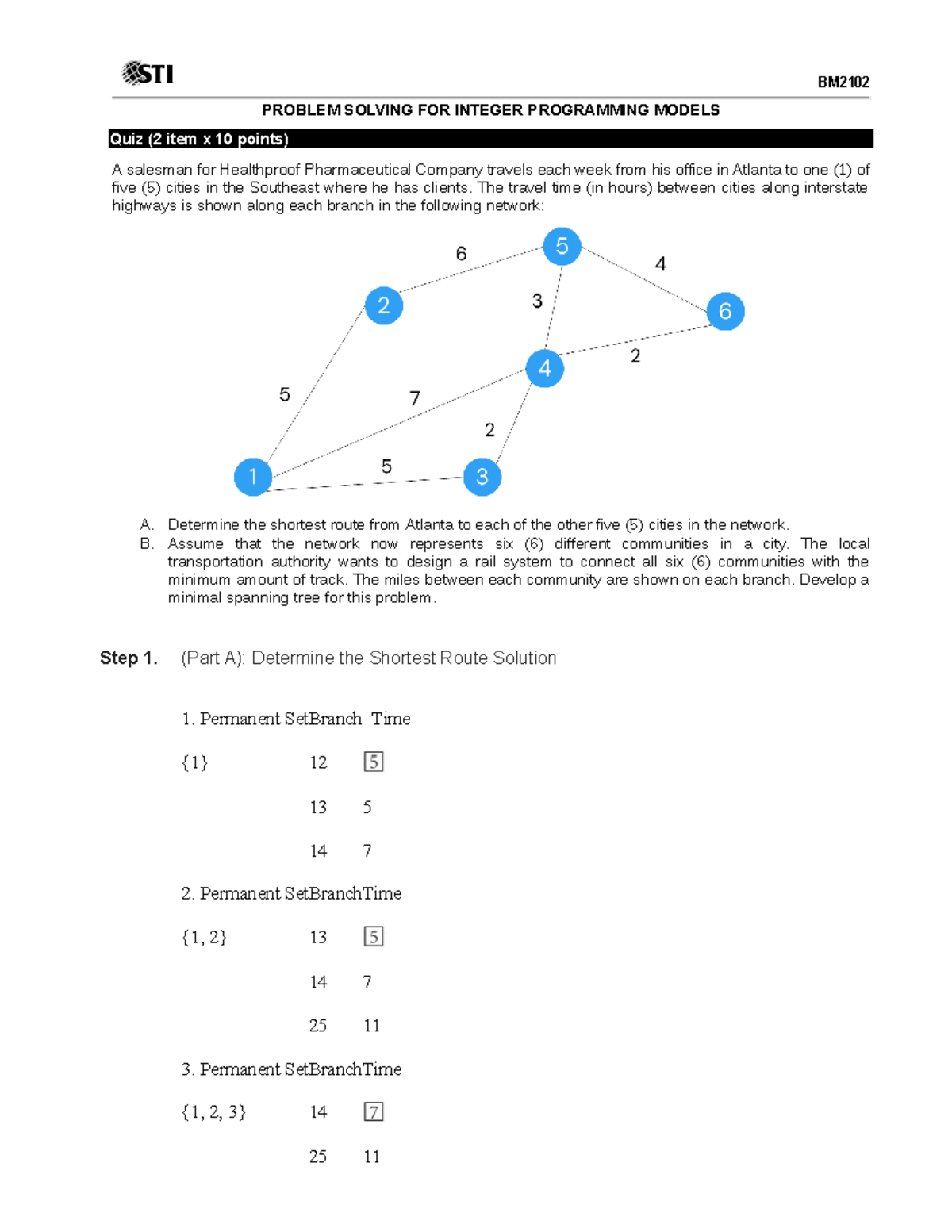 Revellame Johnjerill MS 2PS1 - BM PROBLEM SOLVING FOR INTEGER PROGRAMMING MODELS Quiz (2 item x ...
