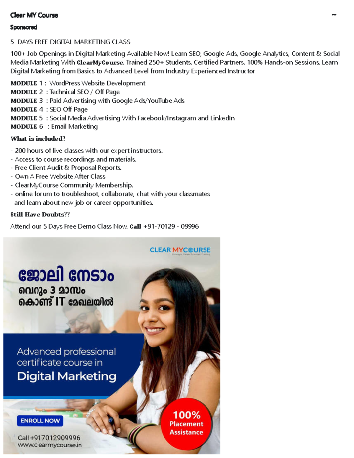 Clear Mycourse - Clear MY Course · 5 DAYS FREE DIGITAL MARKETING CLASS 100+ Job Openings in ...