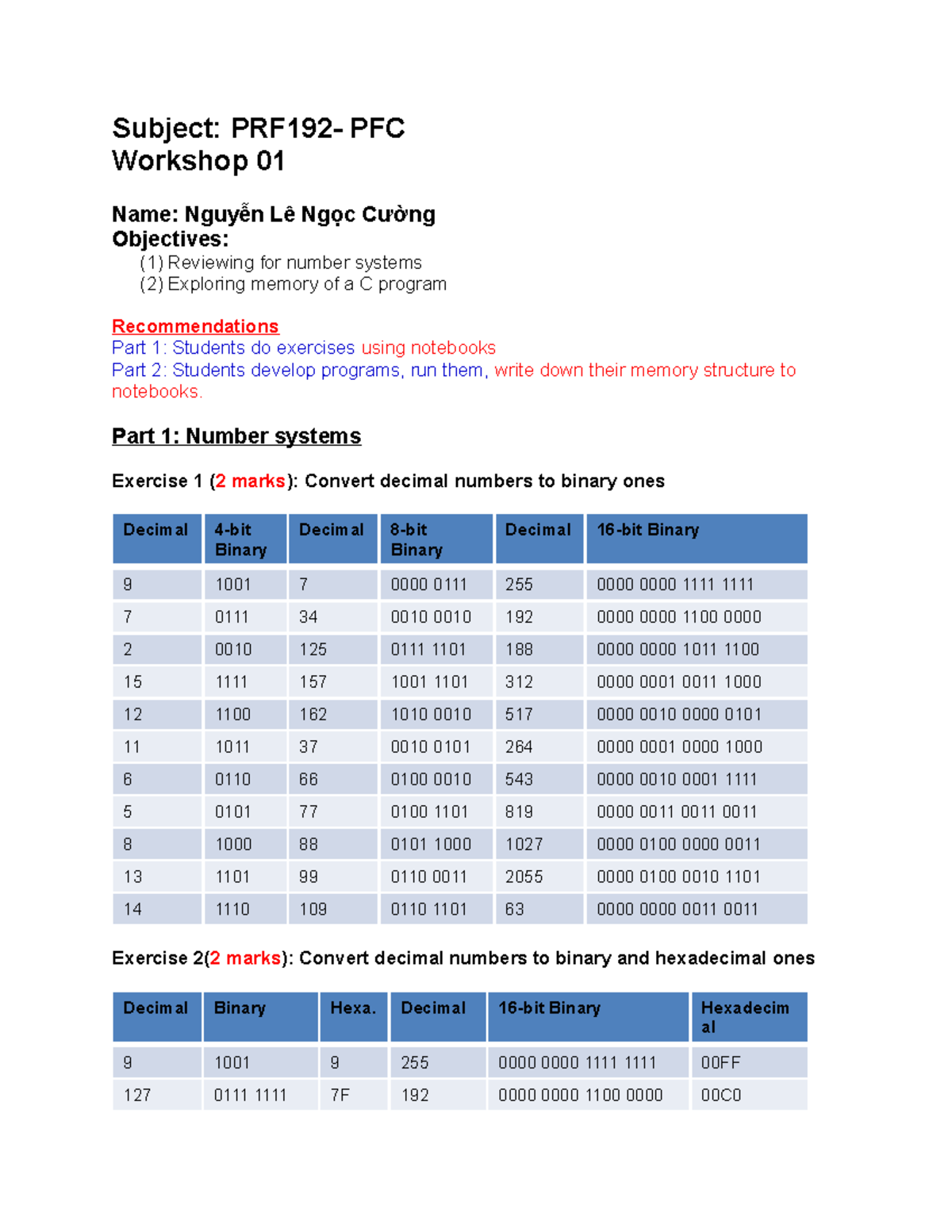 PFC-Workshop 01-2015 - dfddddd - Subject: PRF192- PFC Workshop 01 Name ...