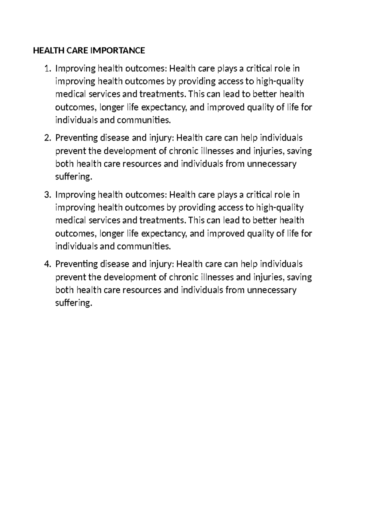 Health CARE Importance - HEALTH CARE IMPORTANCE Improving health ...