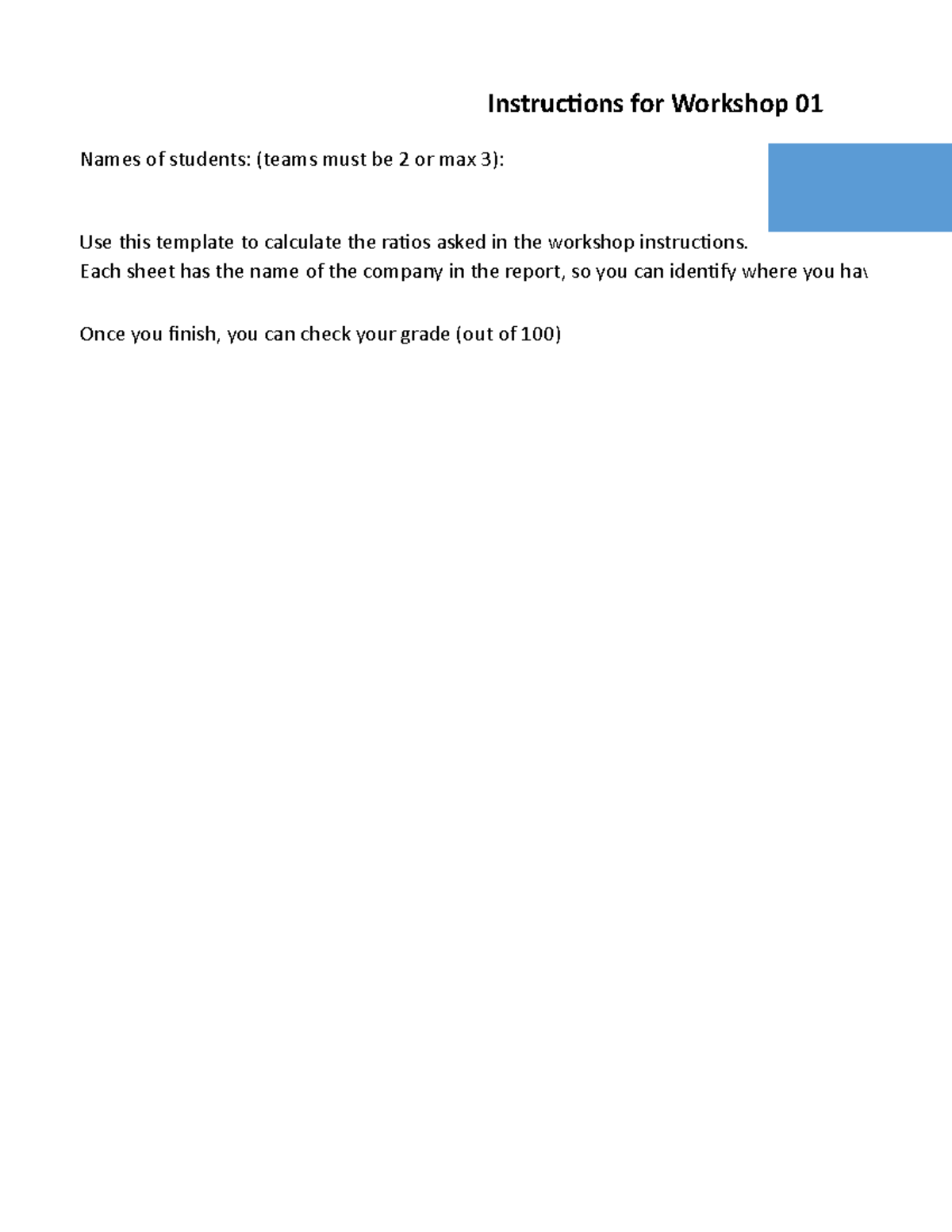 Solución workshop 1 - Instructions for Workshop 01 Names of students ...