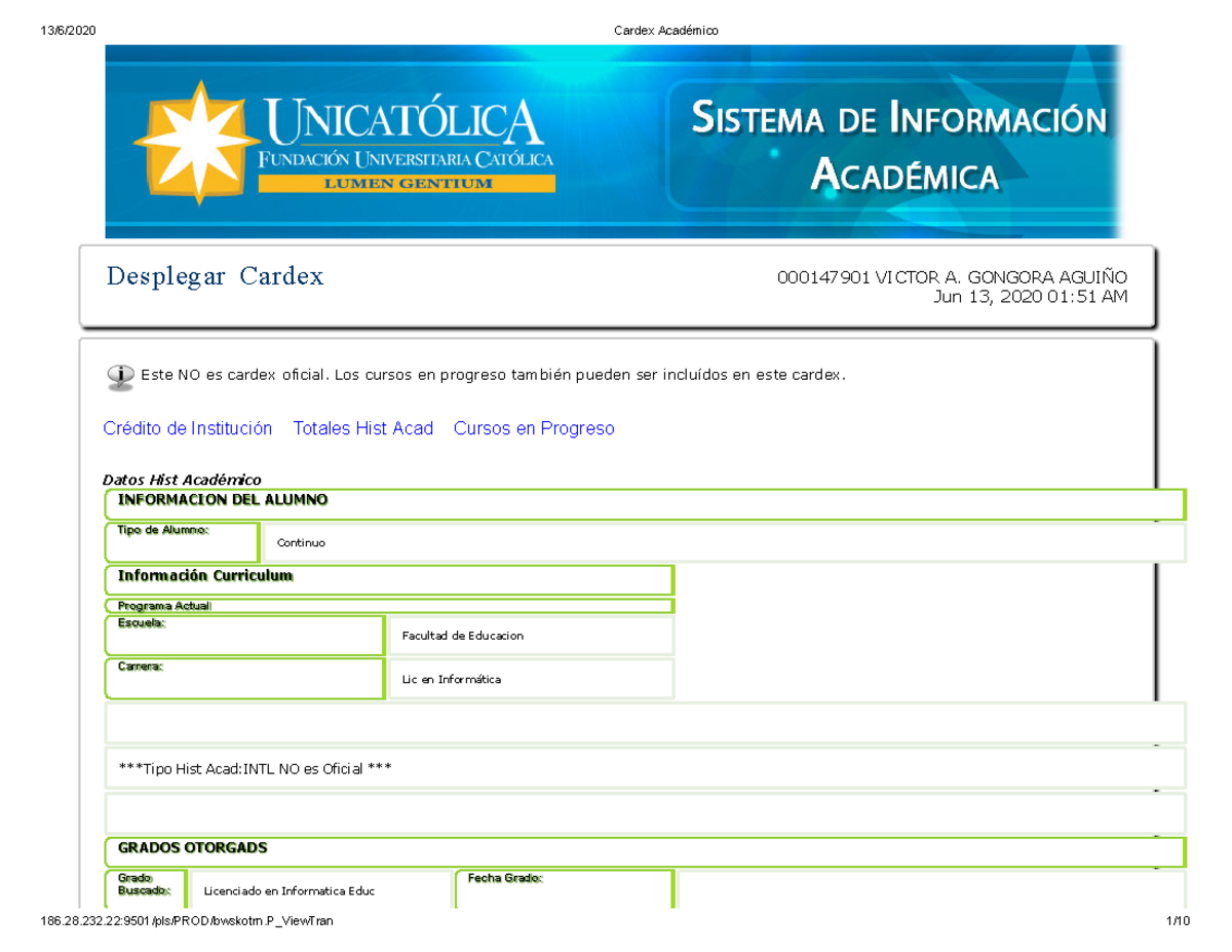 Cardex Académico Licenciatura_victor - Education - Studocu