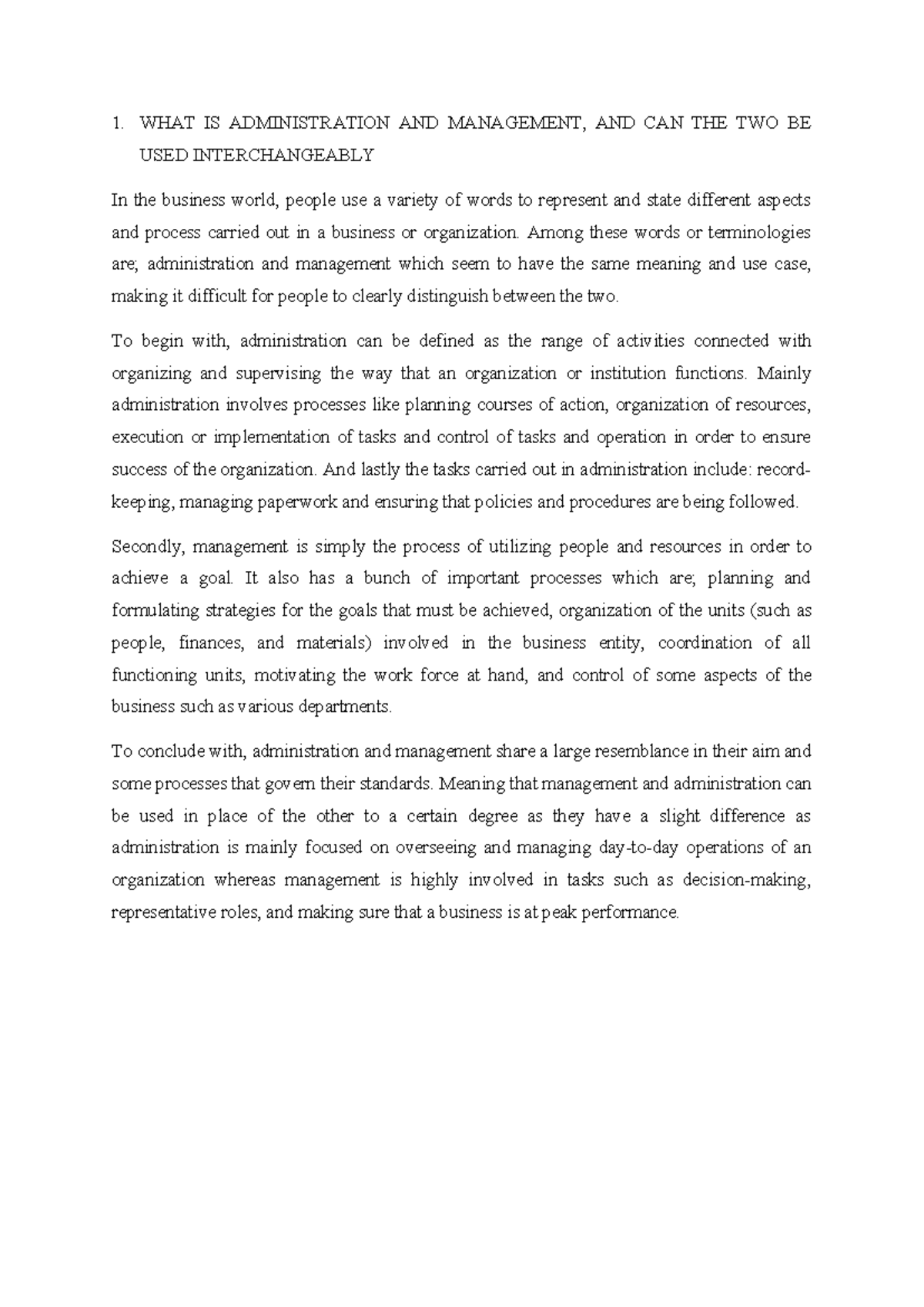 Administration AND Management - 1. WHAT IS ADMINISTRATION AND ...