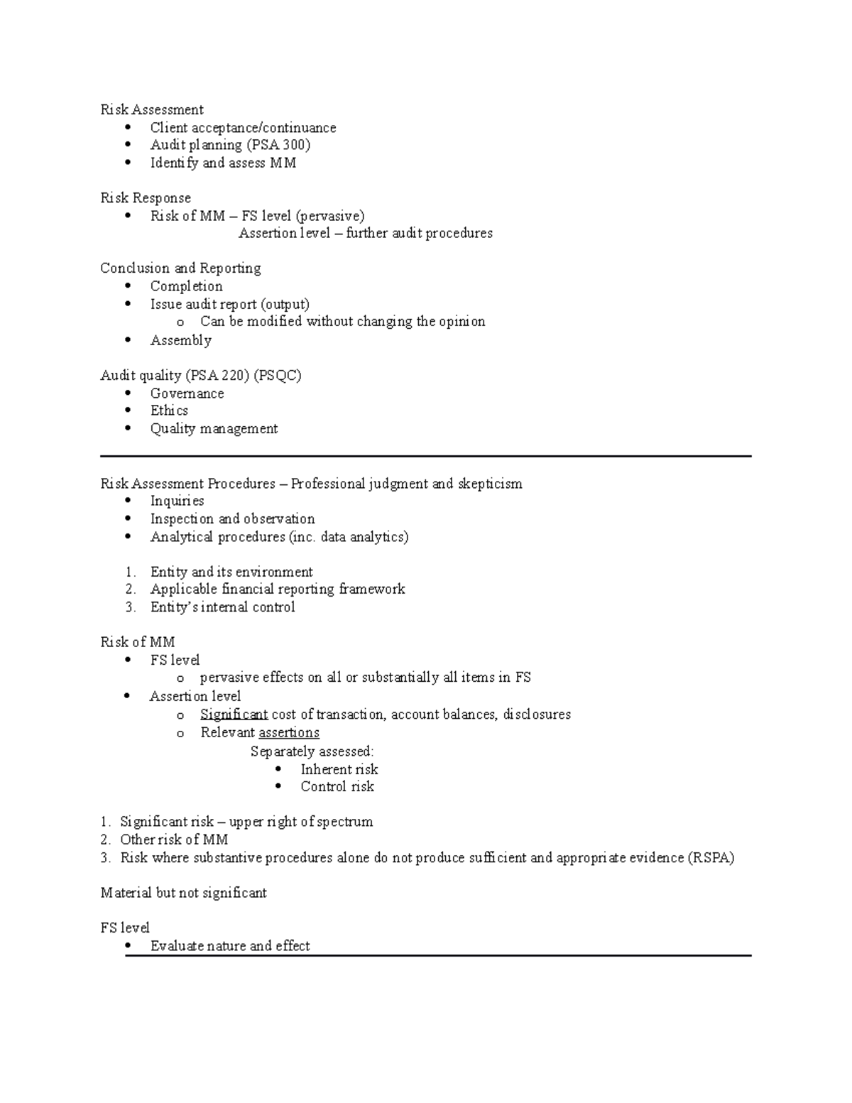 Notes AT - Risk Assessment Client acceptance/continuance Audit planning ...