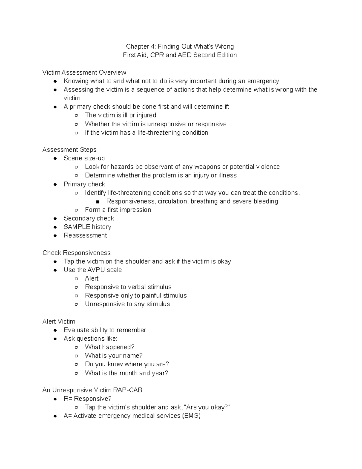 Chapter 4 Finding Out What’s Wrong - Responsiveness, circulation ...