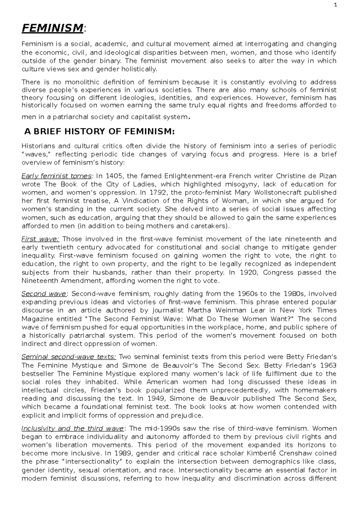 Feminism - goood - FEMINISM: Feminism is a social, academic, and ...