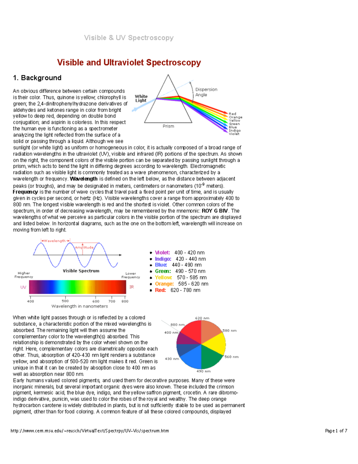 L8-301 UV Spec - Supplemental material provided in class to explain, in ...