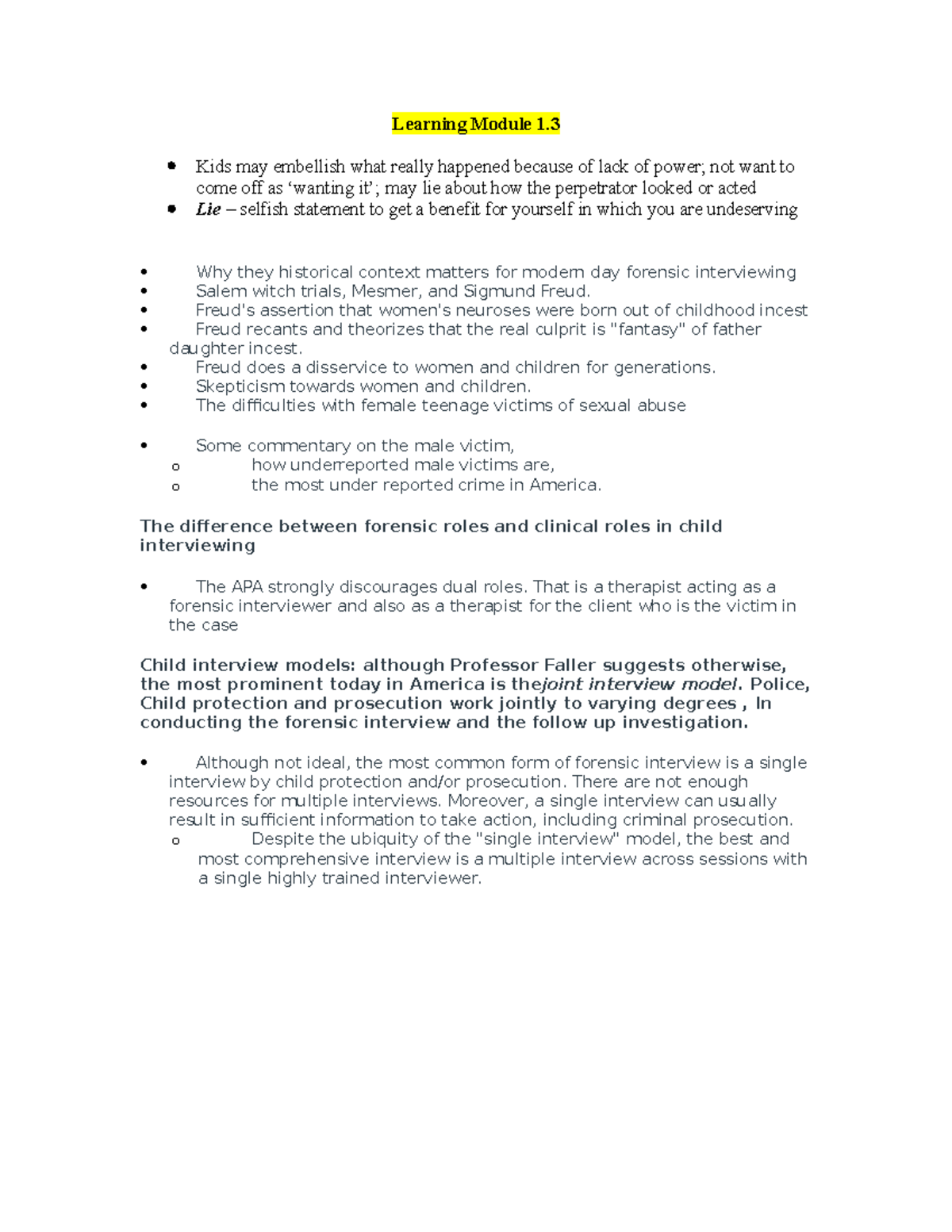 Lecture 1.3 - Forensic Interviewing Of Children. - Learning Module 1 ...