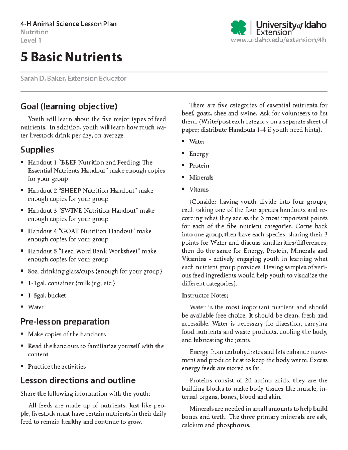 Nutrition 5 Basic Nutrients L1 ALL SDBaker - uidaho/extension/4h 4-H ...