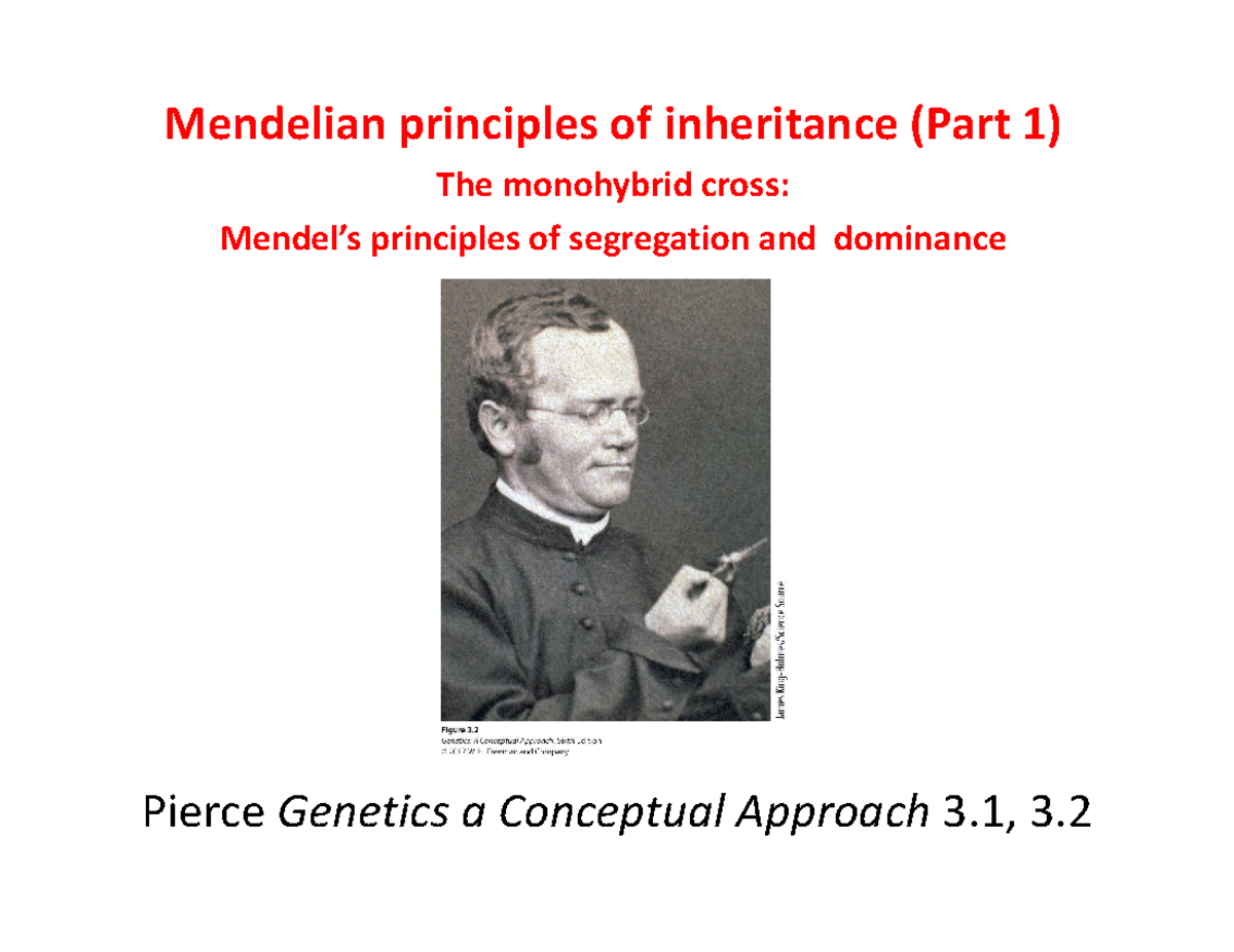 Lecture 3 - Ccc - Mendelian principles of inheritance (Part 1) The ...