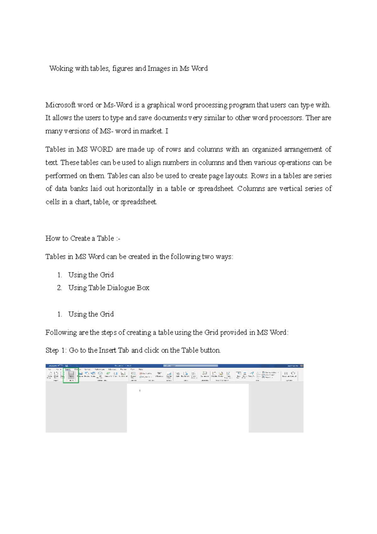 Aaa - Working with table, figures and Images in MS Word. - Woking with ...