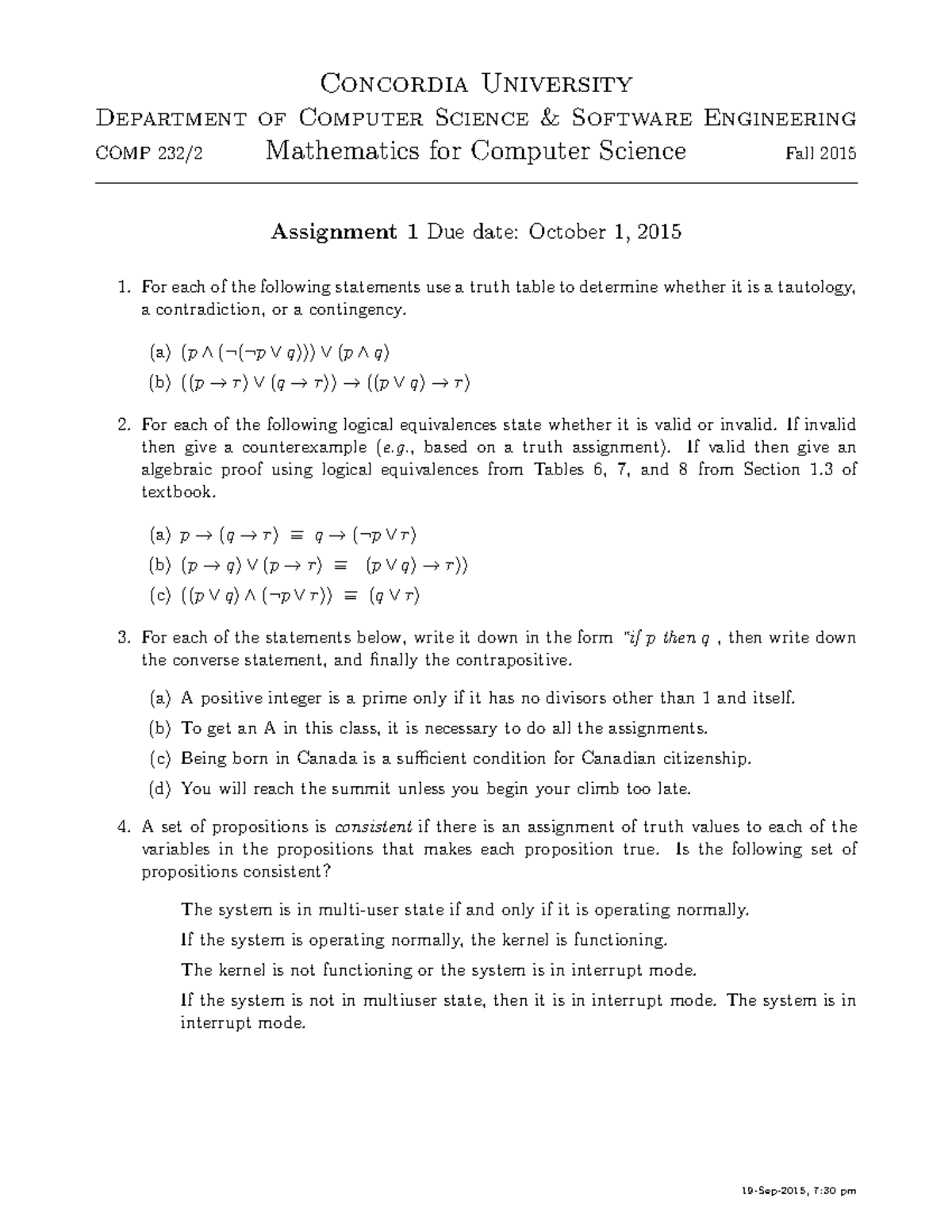Seminar assignments - assignment 1 - Concordia University Department of Computer Science & - Studocu