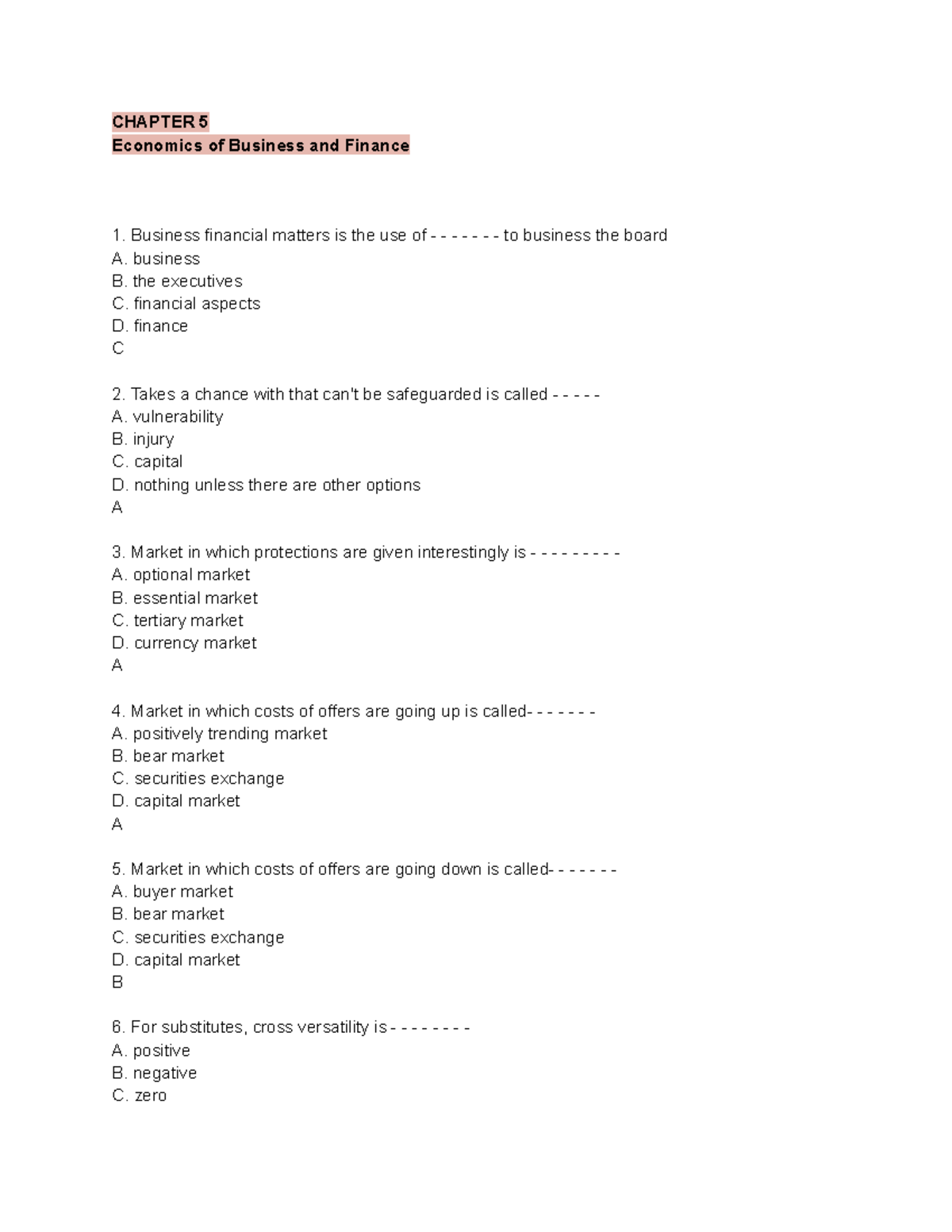 Chapter 5 Economics of Business and Finance - CHAPTER 5 Economics of ...
