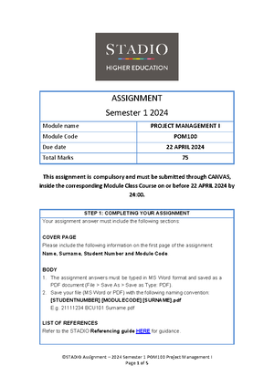 POM400 2023 01 ASMT-1 - POM PROJECT MANAGEMENT IV POM PROJECT ...