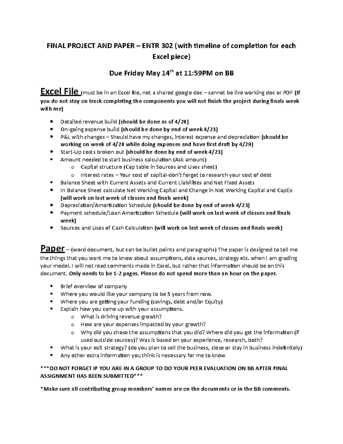 Final Project Paper-Spring 2021 - FINAL PROJECT AND PAPER – ENTR 302 ...