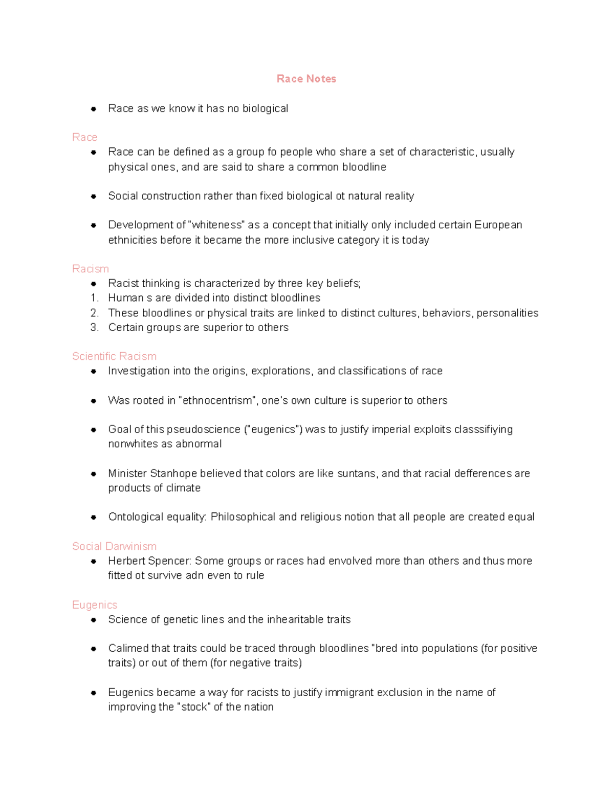 Race Notes- Sociology - Talks about how race impacts a person's social ...