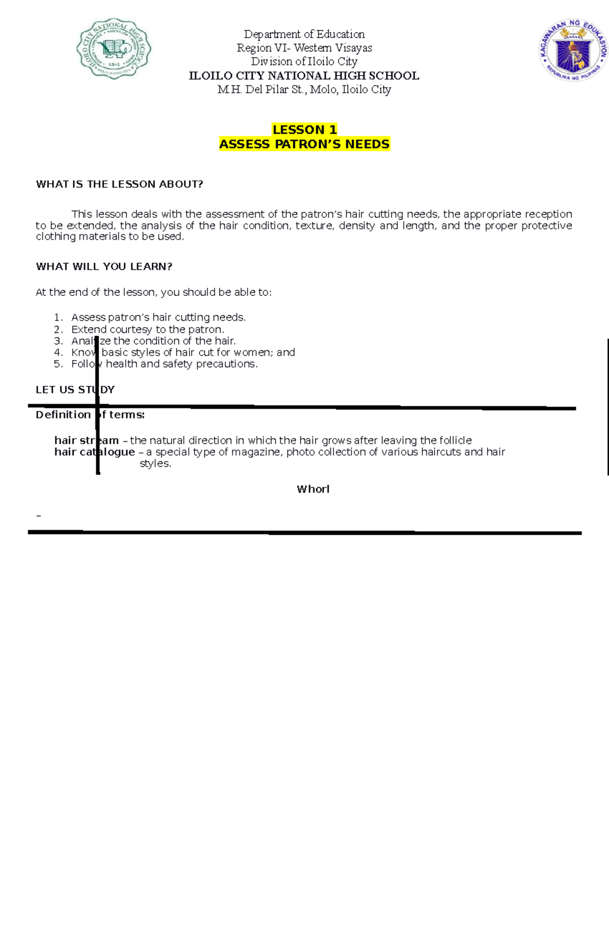 Handounts IN Hairdressing - Department of Education Region VI- Western ...