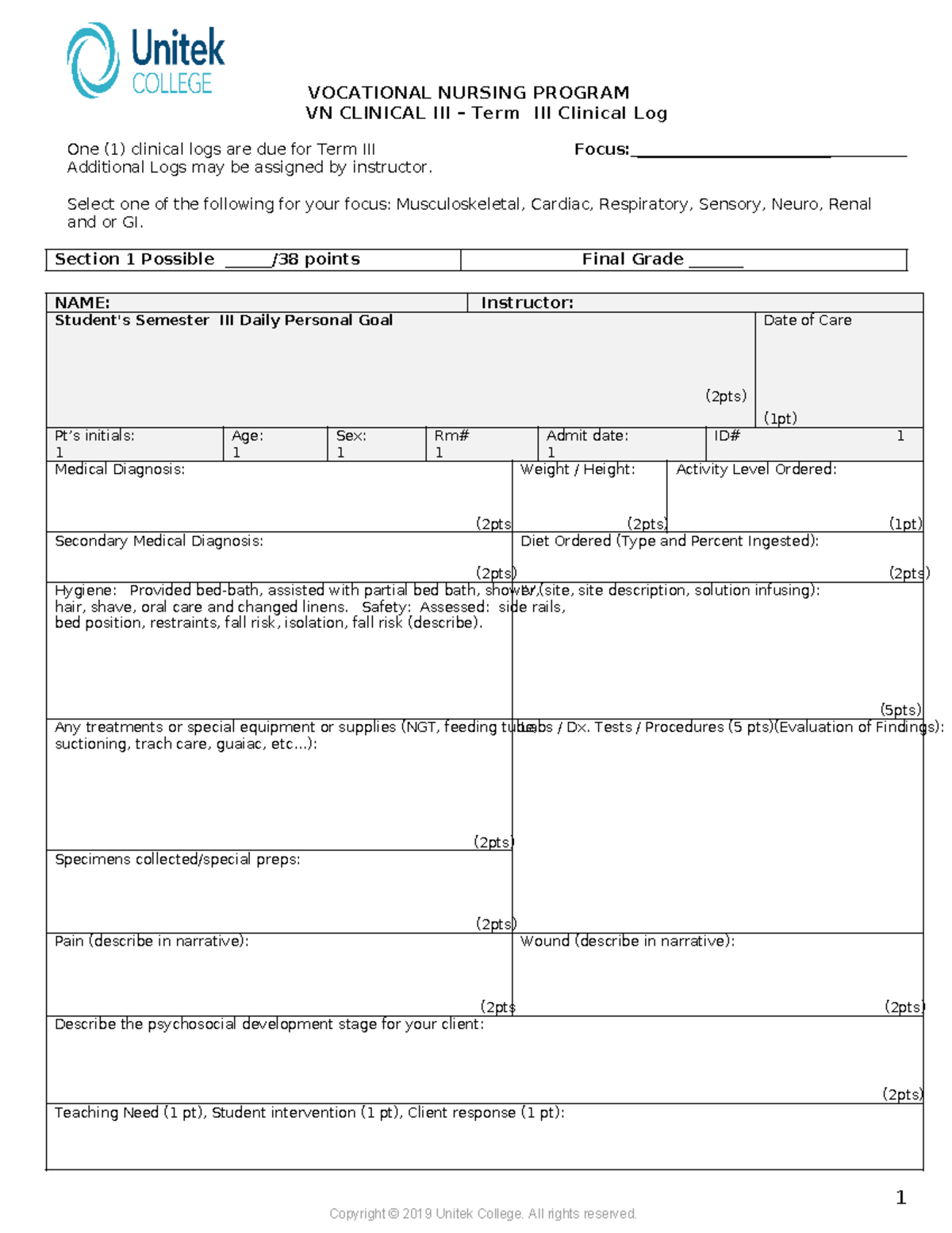 Clinical Log - Adult -1 - VN CLINICAL III – Term III Clinical Log One ...