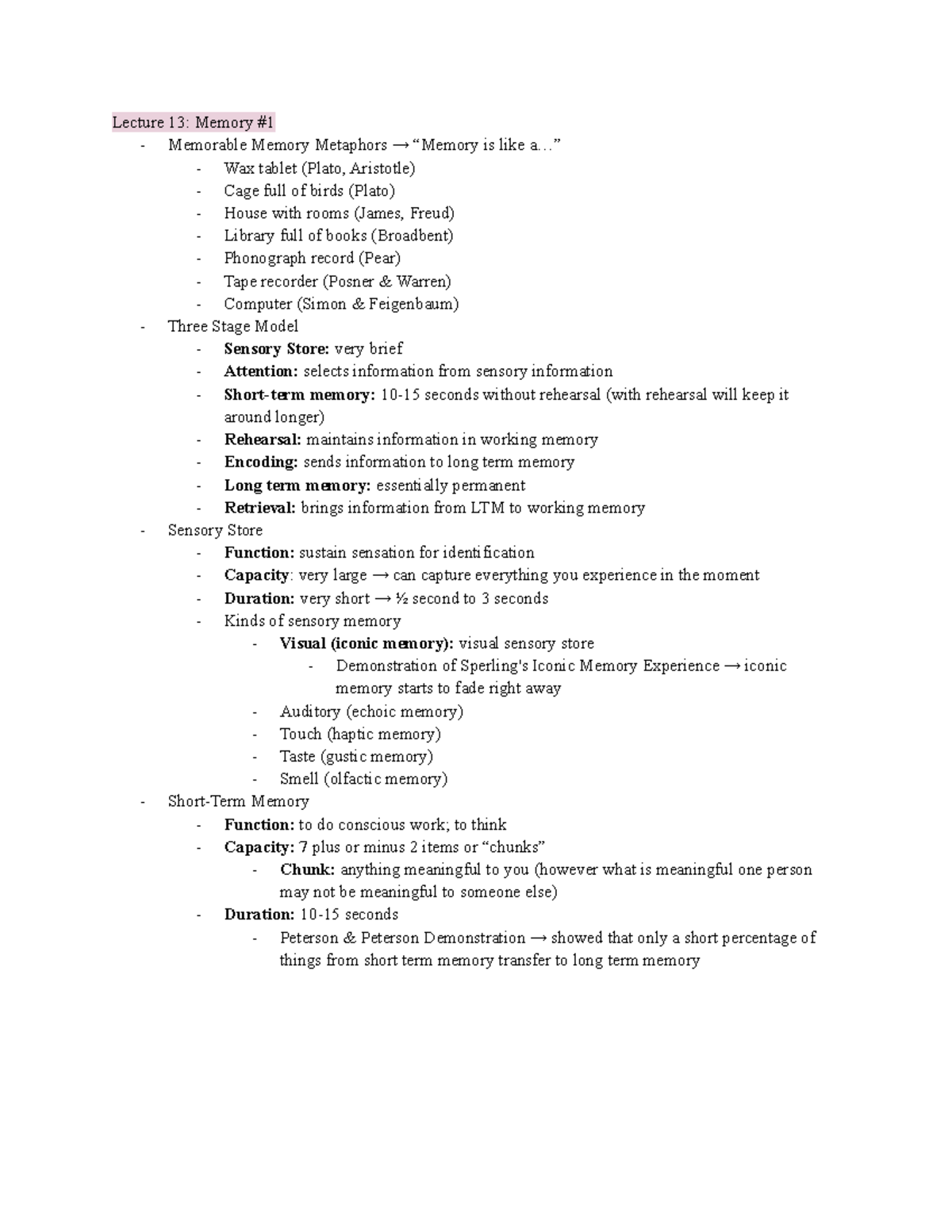 Lecture 13: Memory #1 - Lecture 13: Memory # - Memorable Memory Metaphors → “Memory is like a ...