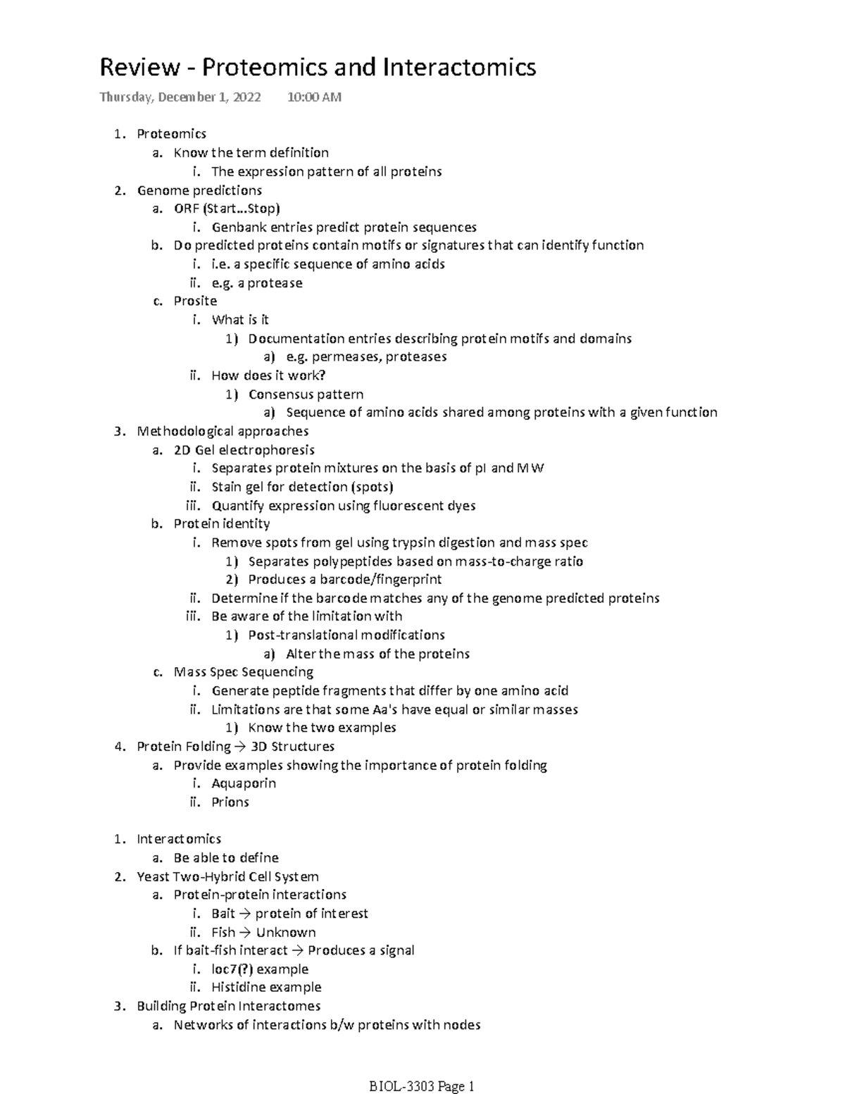 Unit 8 - Proteomics and Interactomics Review - Proteomics Know the term ...