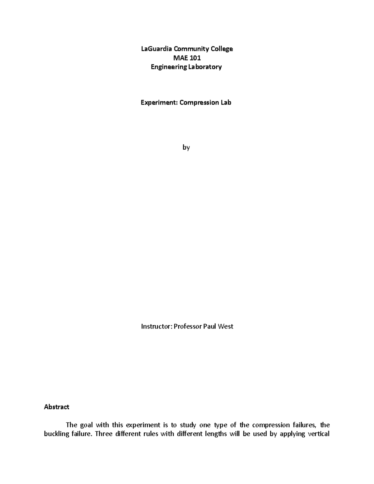 Compression lab - LaGuardia Community College MAE 101 Engineering ...