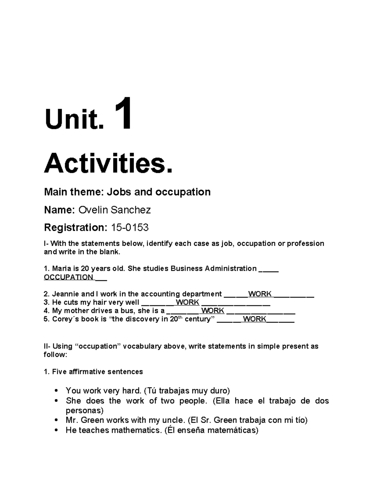Actividades Unidad 1 Y 2 completa - Unit. 1 Activities. Main theme ...