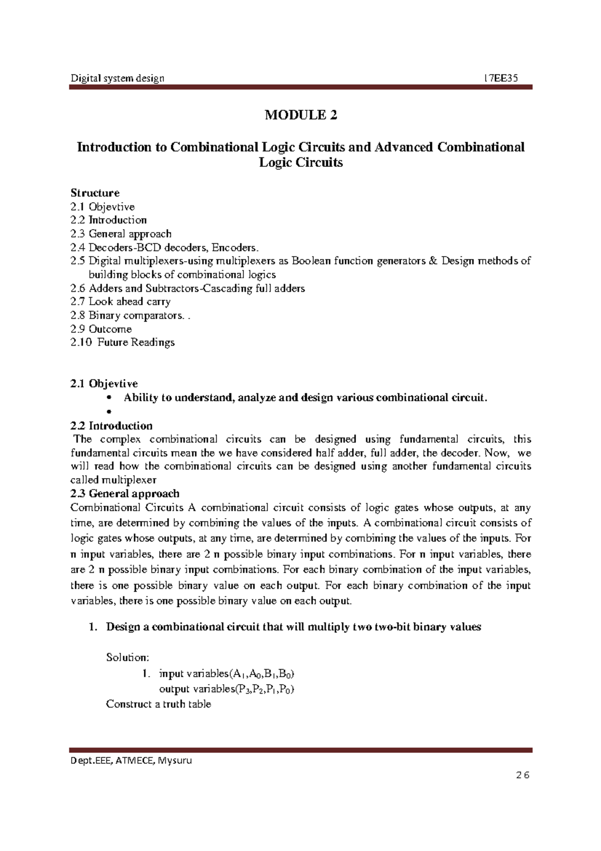 M2 - DSDV - Dept, ATMECE, Mysuru MODULE 2 Introduction to Combinational Logic Circuits and ...