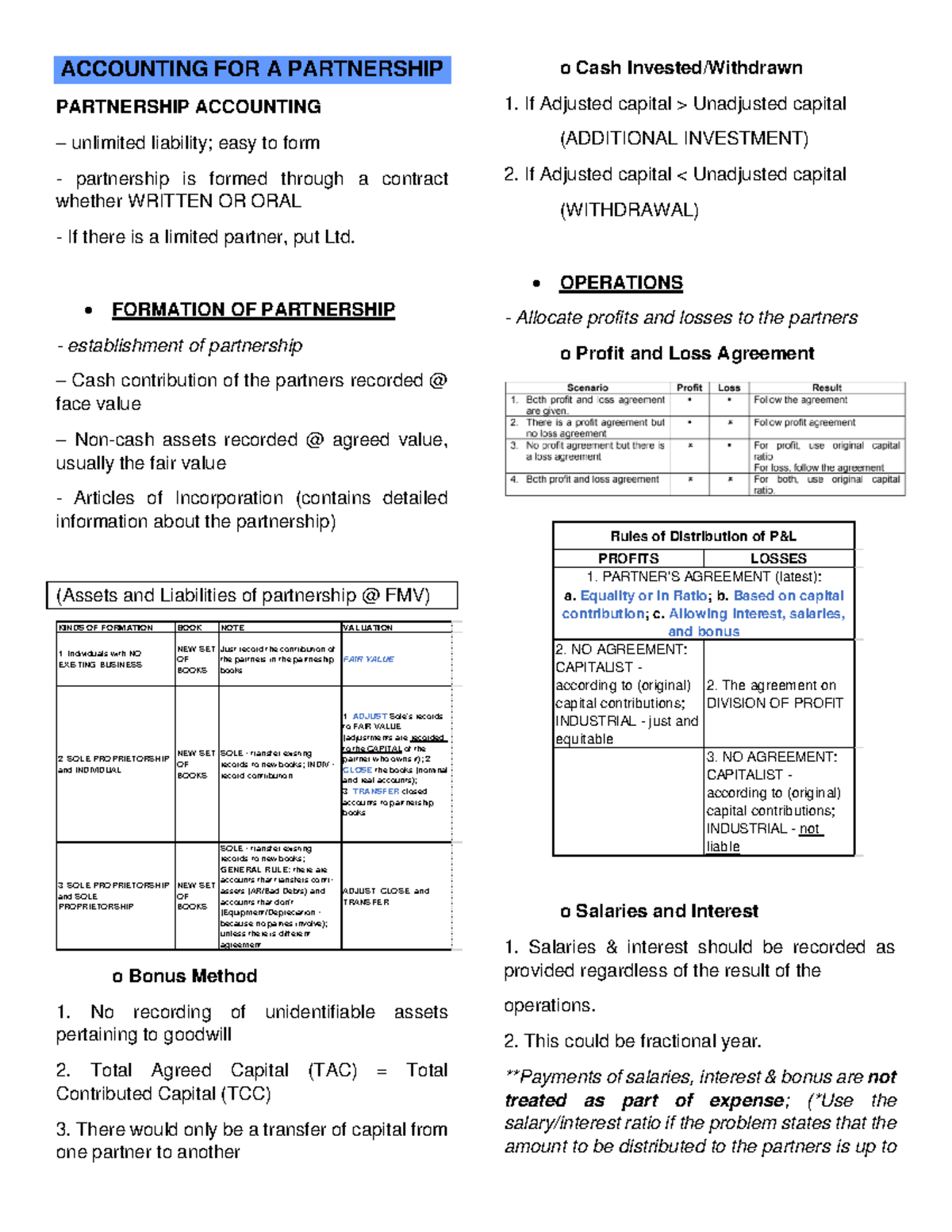 AFAR - Lecture notes AFAR - ACCOUNTING FOR A PARTNERSHIP PARTNERSHIP ...