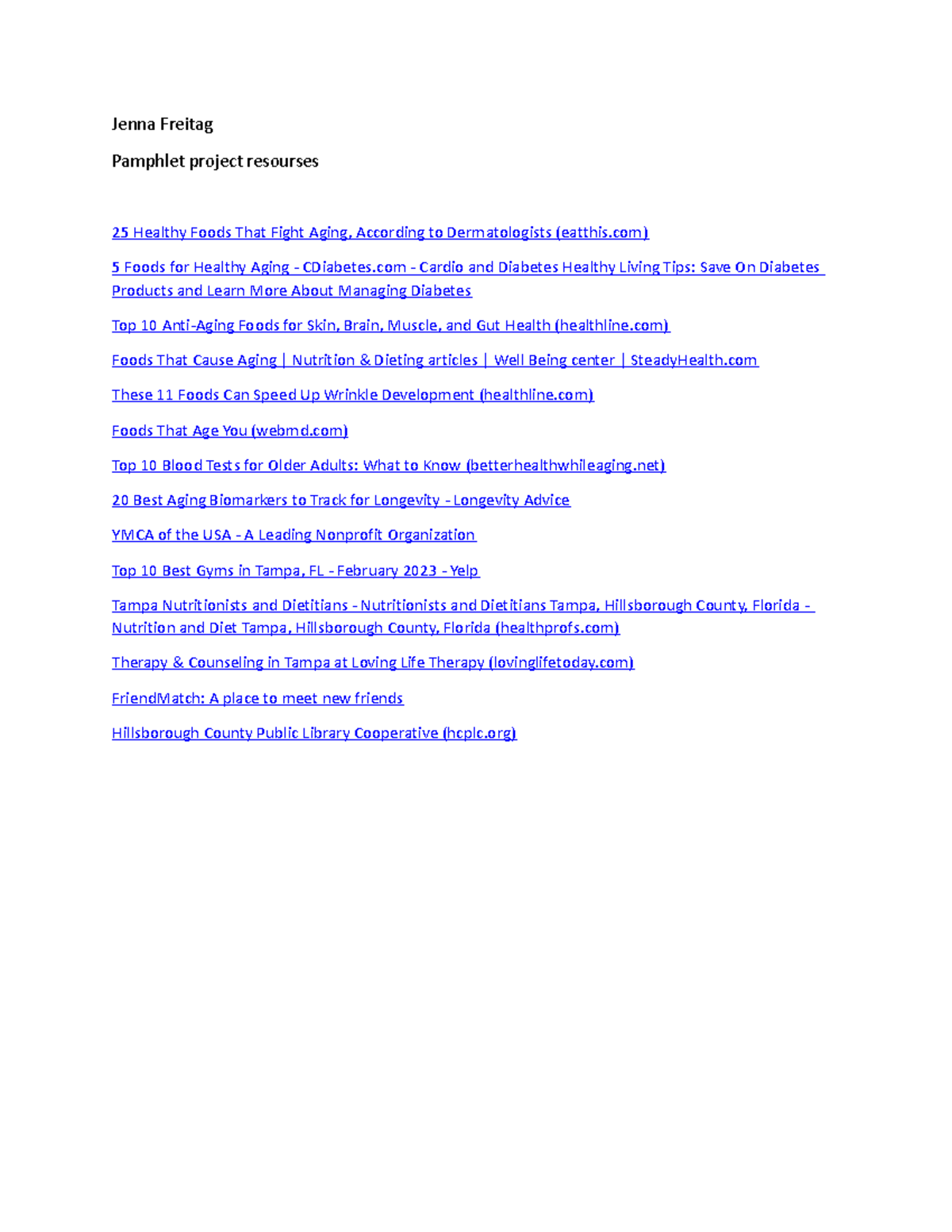 Pamphlet 2 - Jenna Freitag Pamphlet project resourses 25 Healthy Foods ...