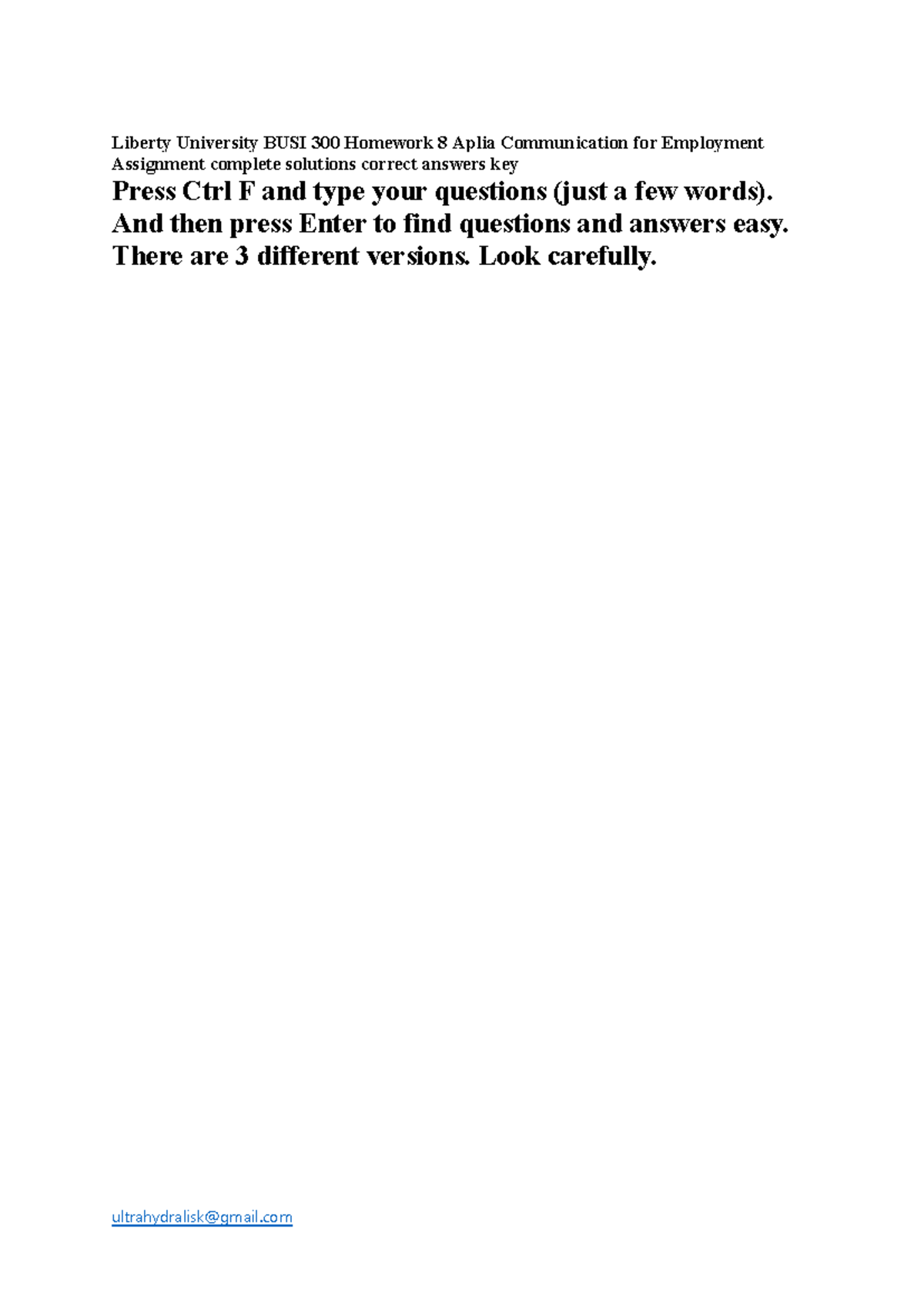 BUSI 300 Homework 8 Aplia Communication for Employment Assignment ...