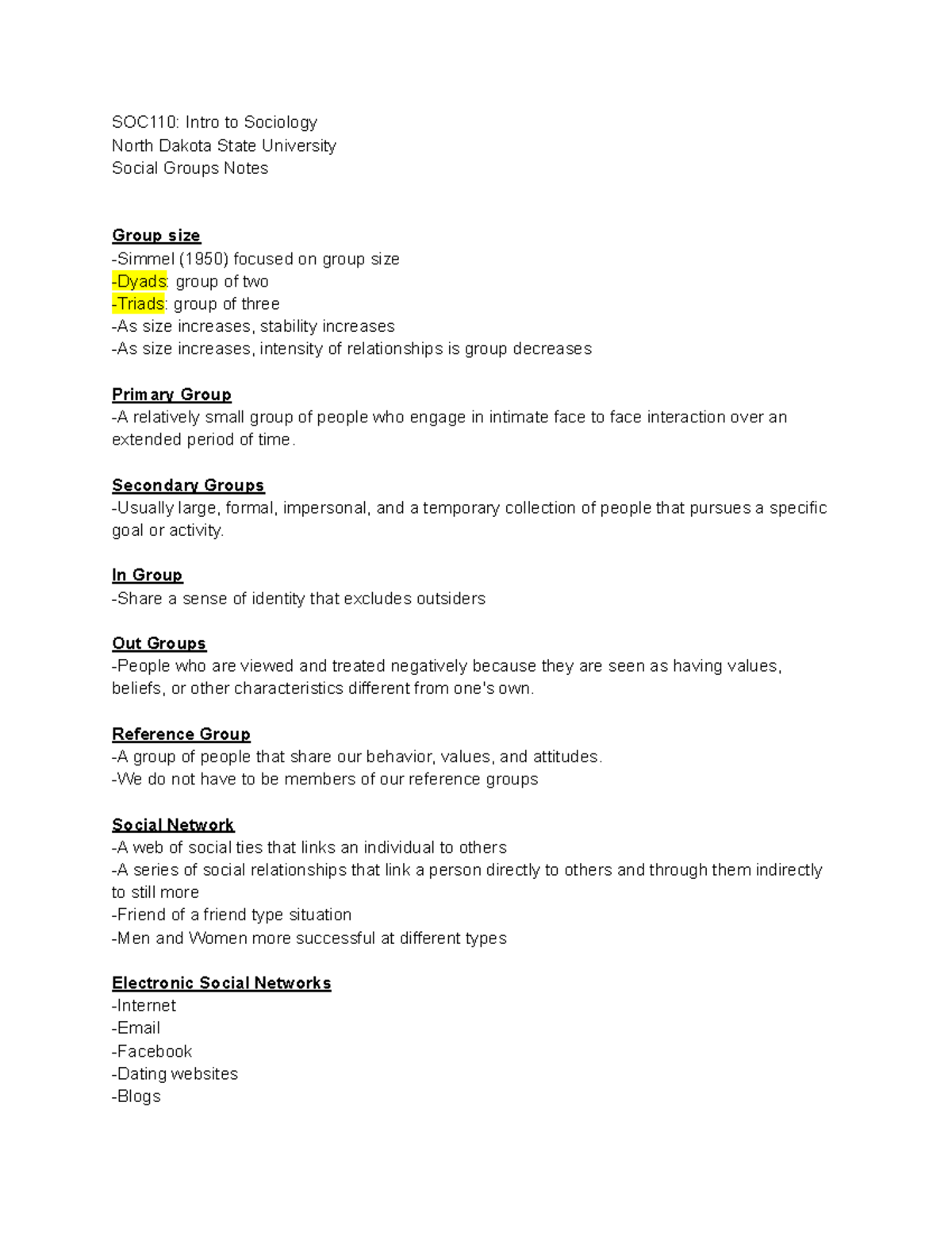 Social Groups - SOC110: Intro to Sociology North Dakota State ...