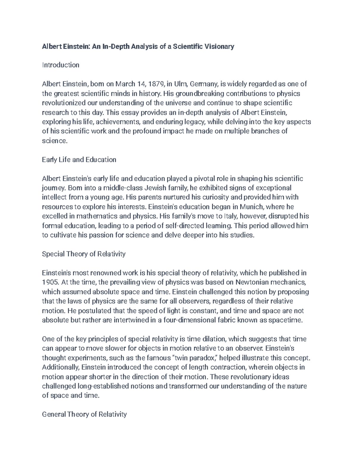 Albert Einstein An In-Depth Analysis of a Scientific Visionary - Albert ...