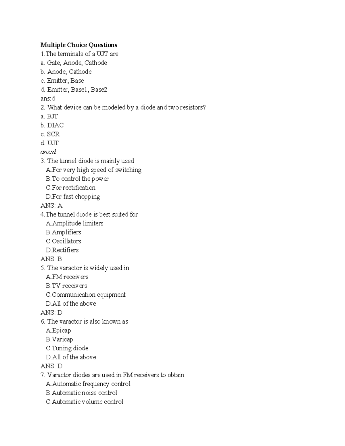 Unit-3 obj - ade - Multiple Choice Questions 1 terminals of a UJT are a ...