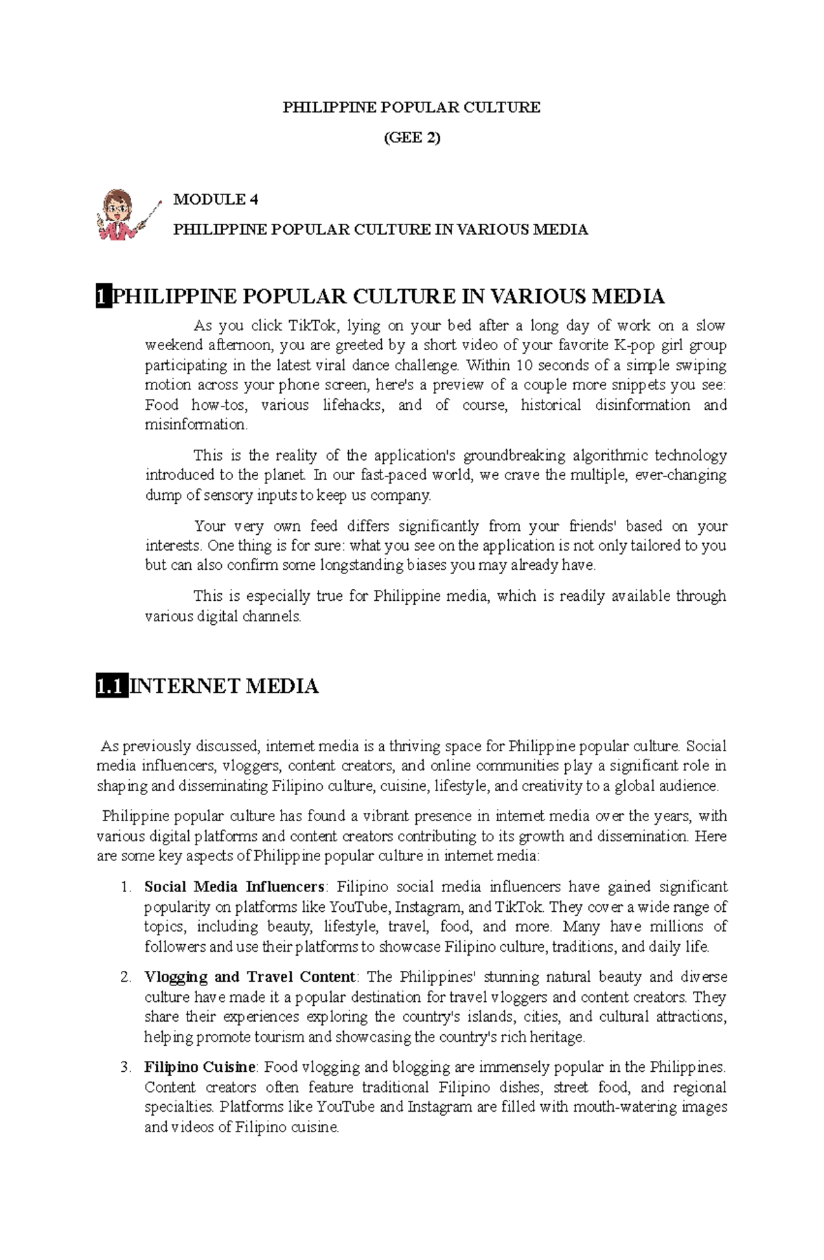 GEE2- Module-4 - Philippine Popular Culture - PHILIPPINE POPULAR ...