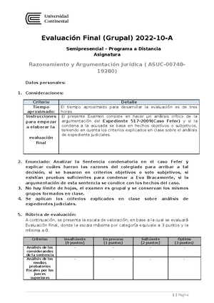 Evaluacion Final Derecho Procesal Laboral - Evaluación Final (Rúbrica) 2022 - Semipresencial ...
