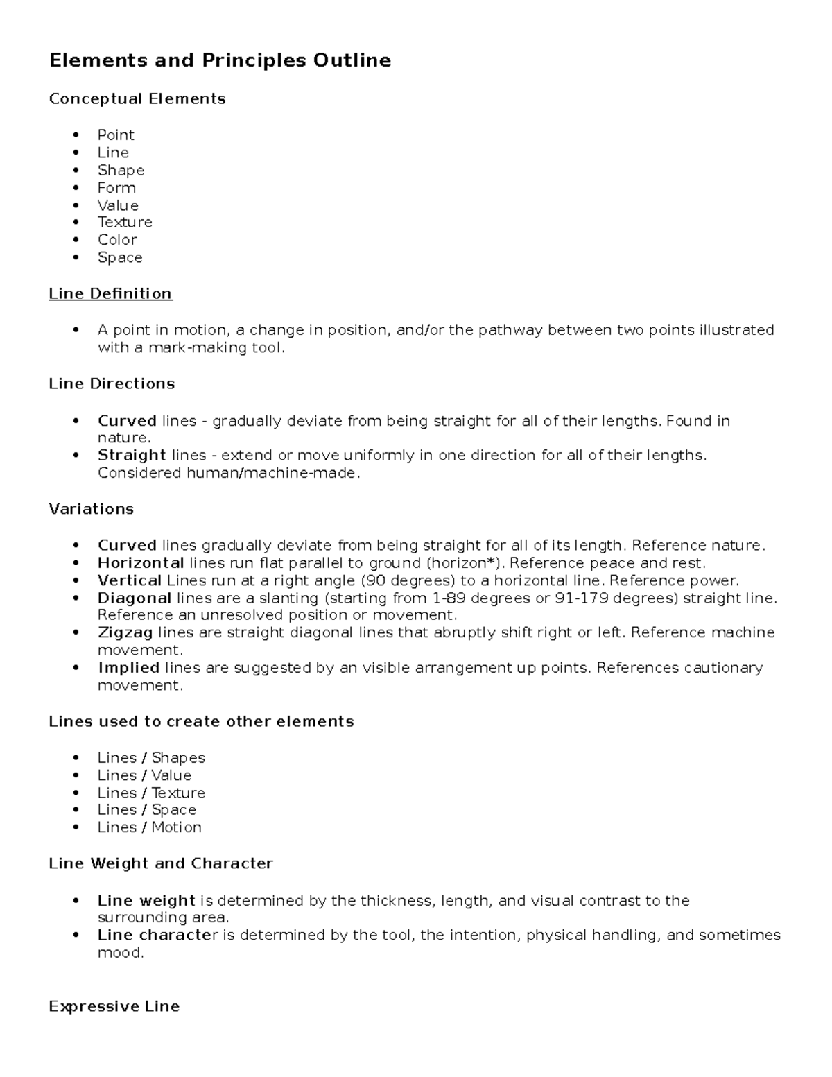 Summer Session Elements and Principles Outline 2 - Elements and ...