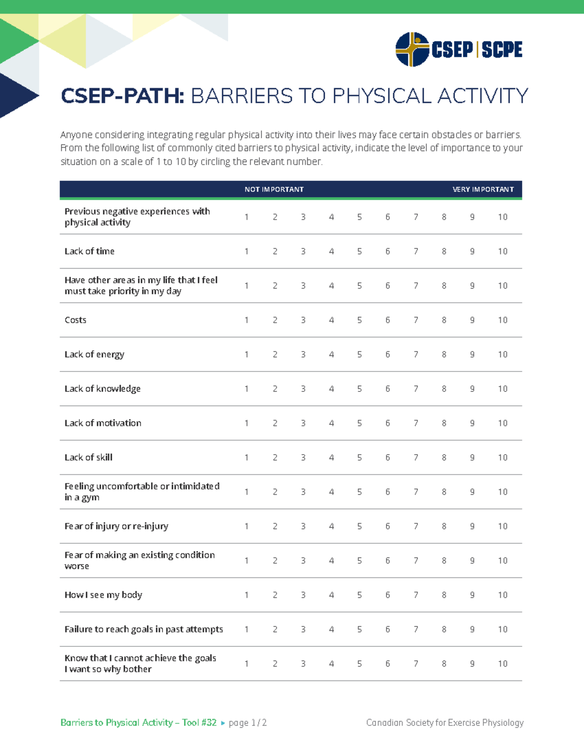 Tool 32 Barriers To Physical Activity Csep Path 2021 Barriers To