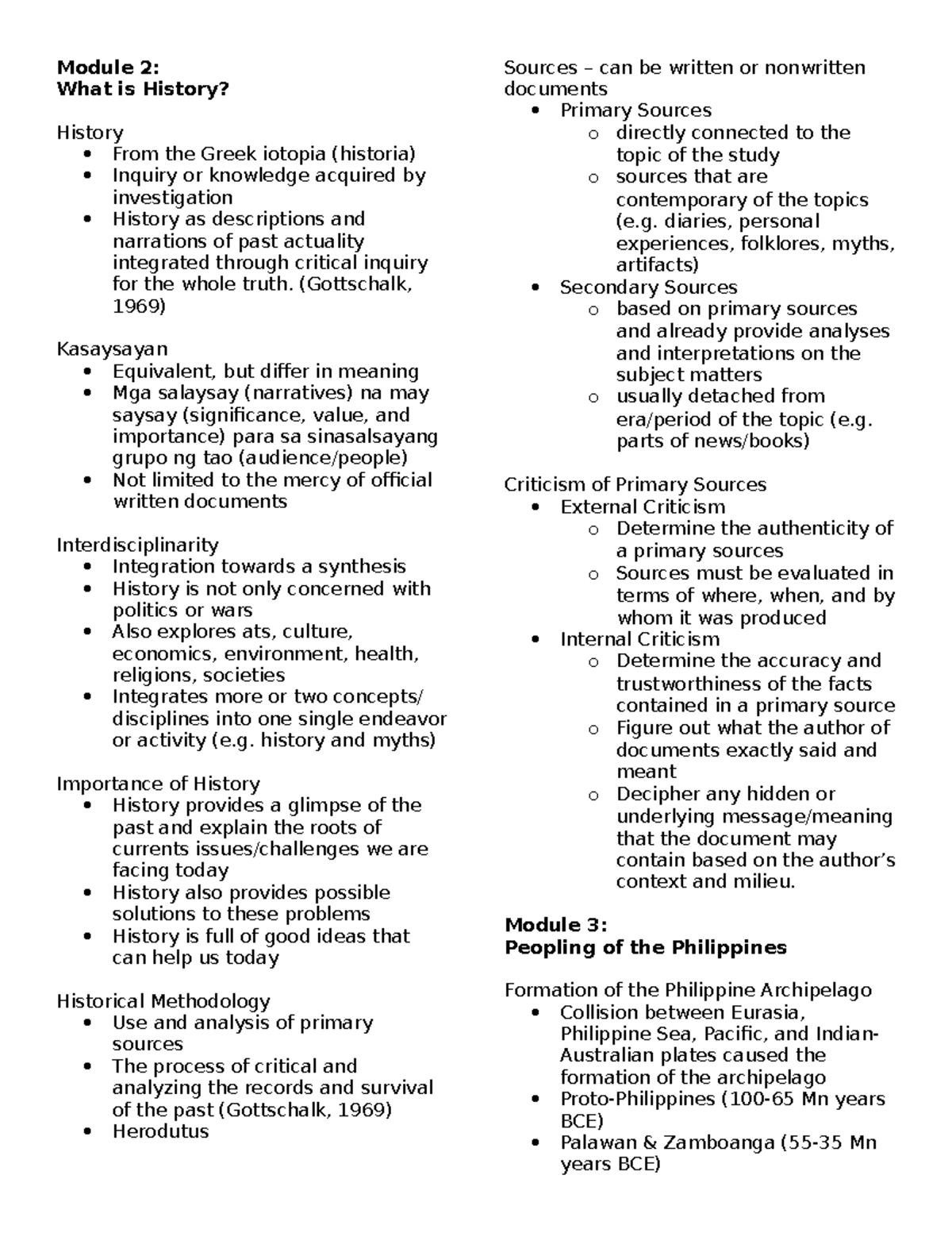 GERPHIS DISCUSSSION NOTES - Module 2: What is History? History From the ...