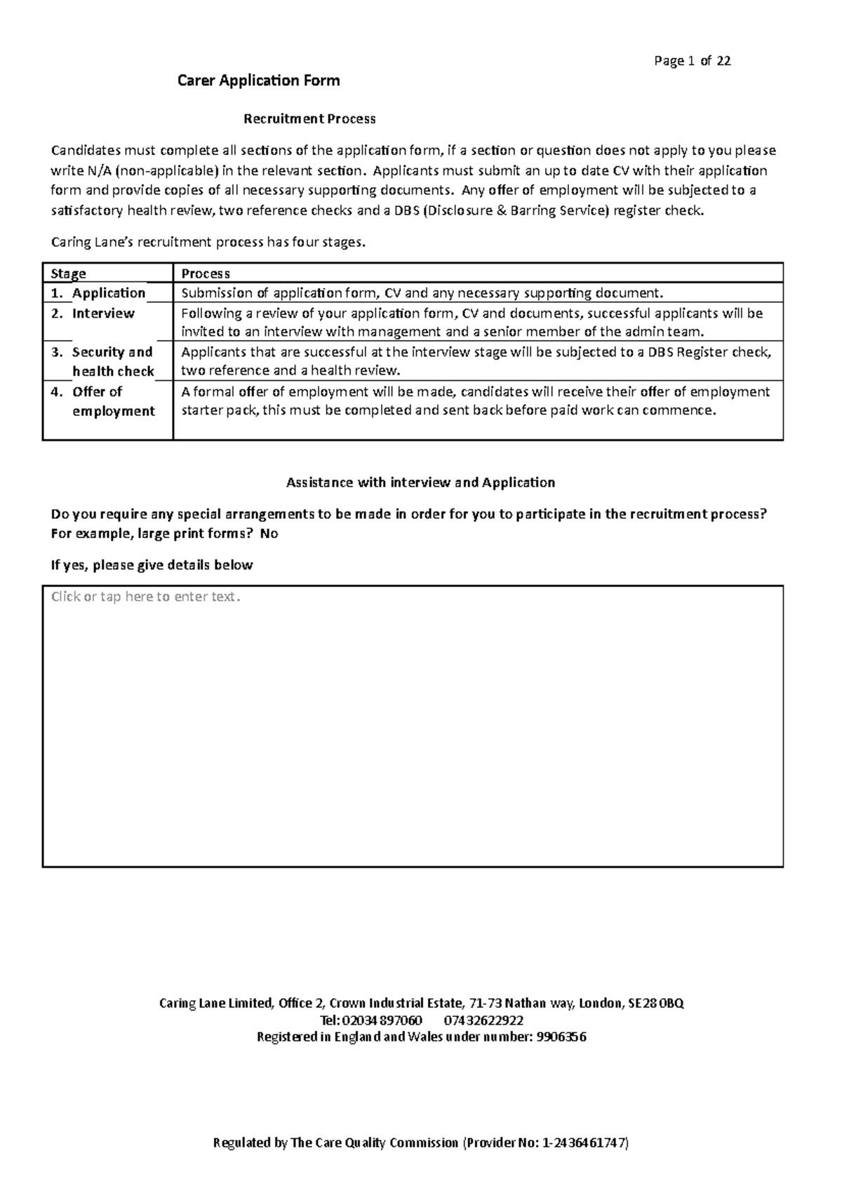 Carer Application FORM (F) - 6BBA0381 - KCL - Studocu