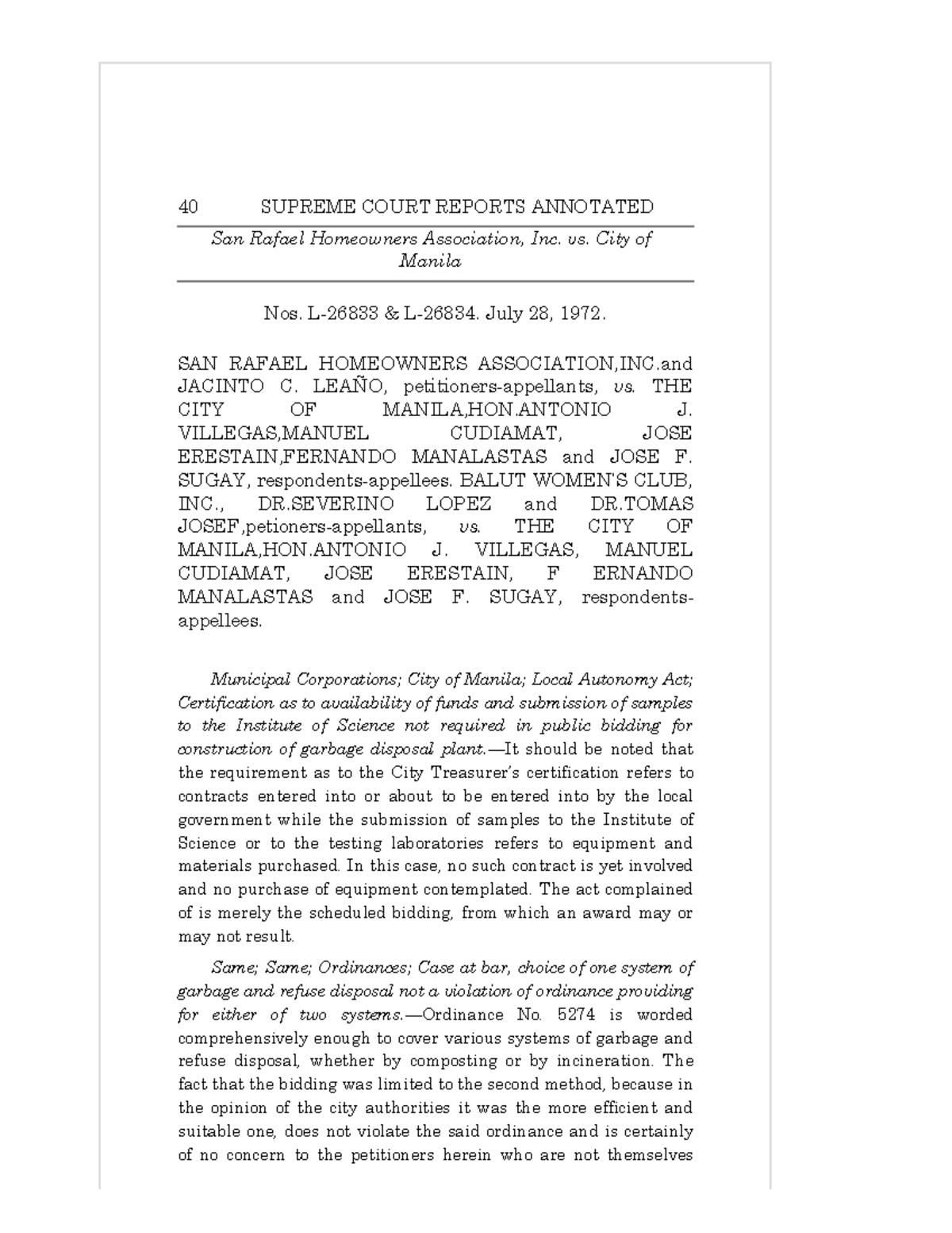 Full text Cases - 40 SUPREME COURT REPORTS ANNOTATED San Rafael ...