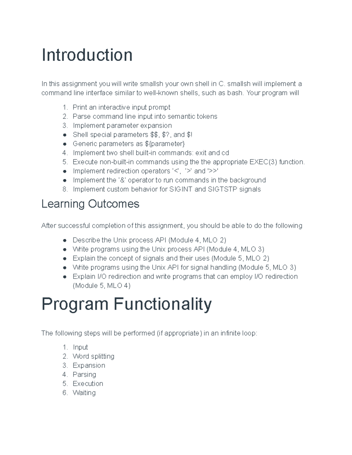 Small Shell Project details (smallsh) - Introduction In this assignment ...